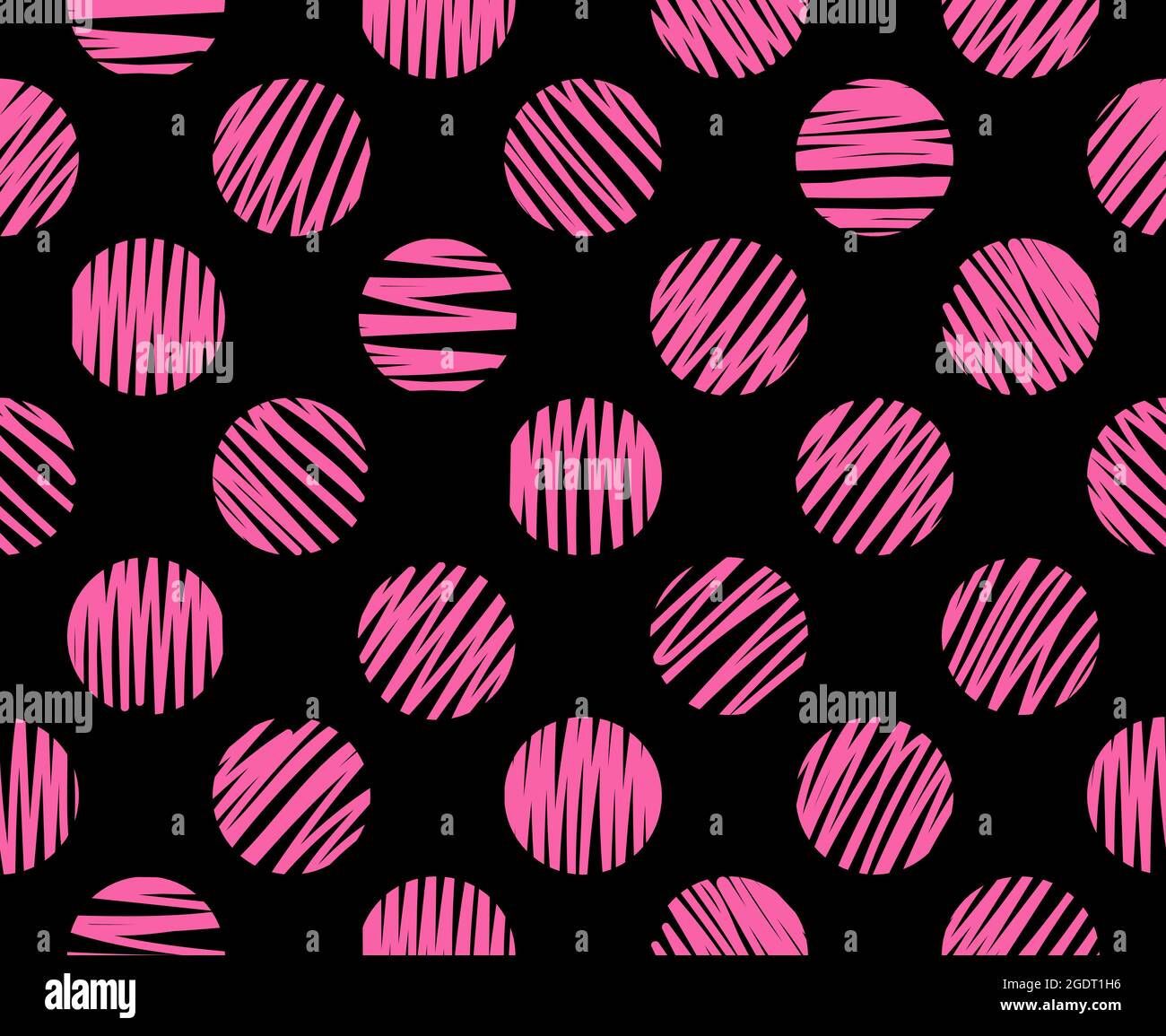 Hand drawn pink circles brush lines seamless pattern on black ...