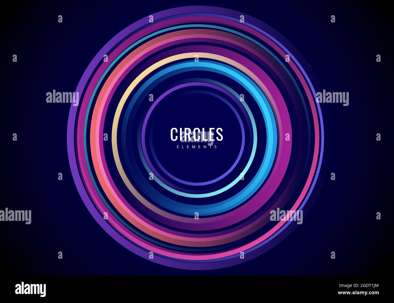 Abstract colorful radial circles concentric on black background. Vector ...