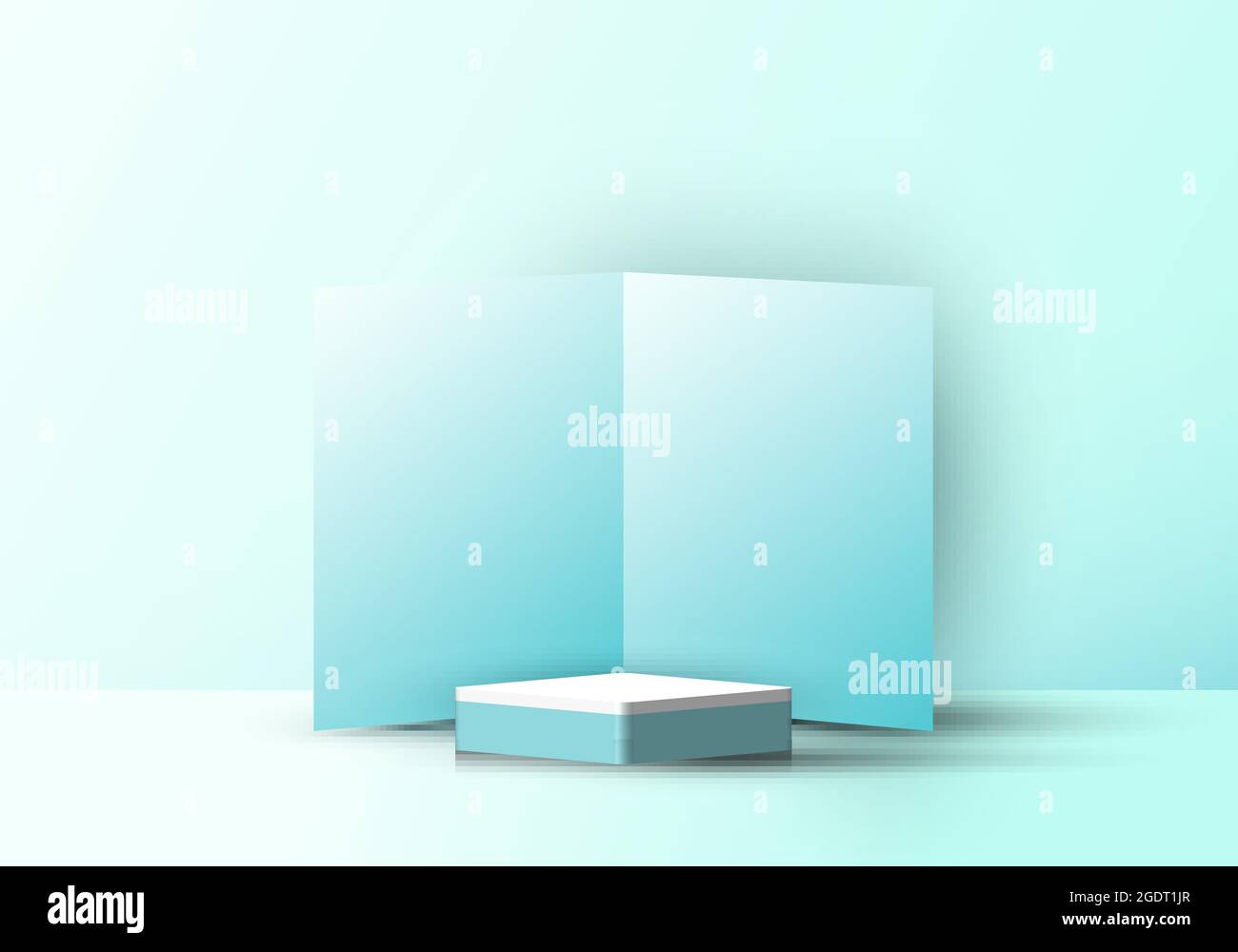3D realistic square podium with blue folding scene background. Vector ...