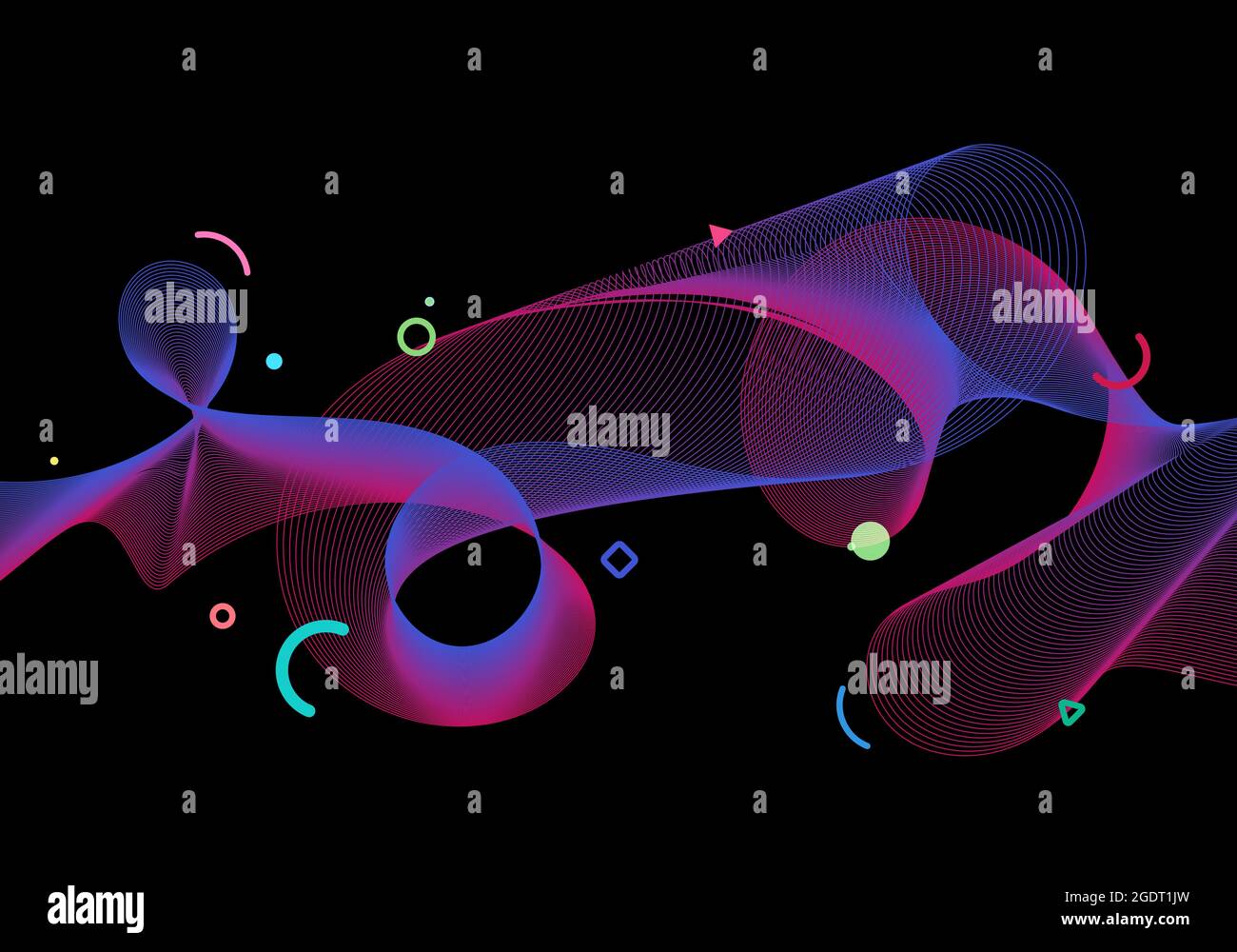 Abstract vibrant color particles wave lines with circles geometric ...