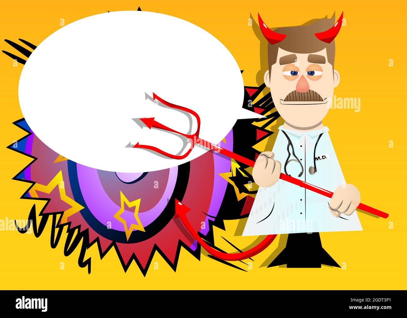 Funny cartoon doctor devil with pitchfork. Vector illustration Stock ...