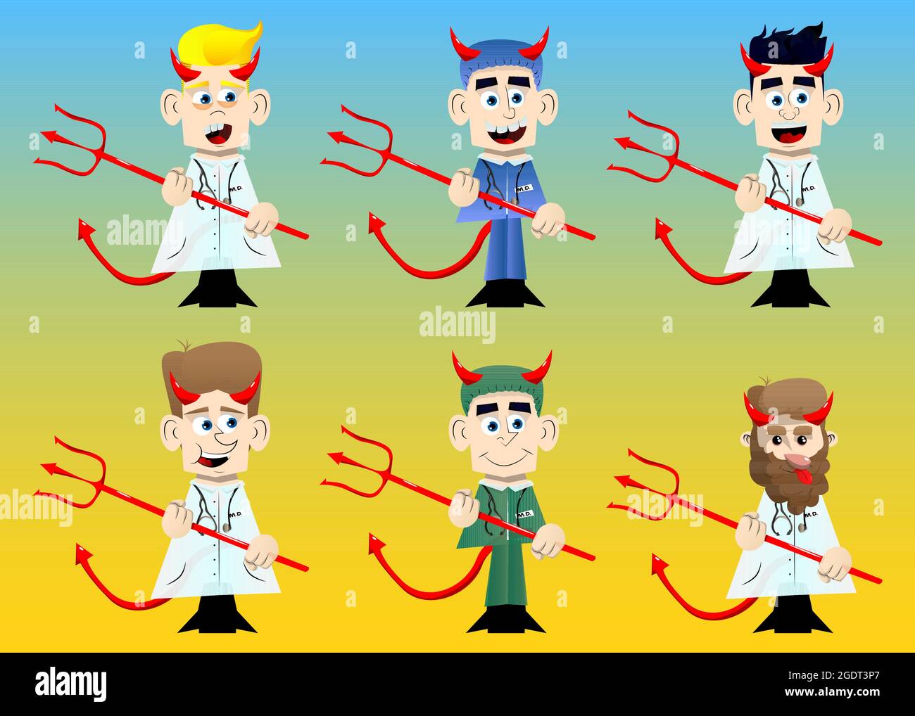 Funny cartoon doctor devil with pitchfork. Vector illustration Stock ...
