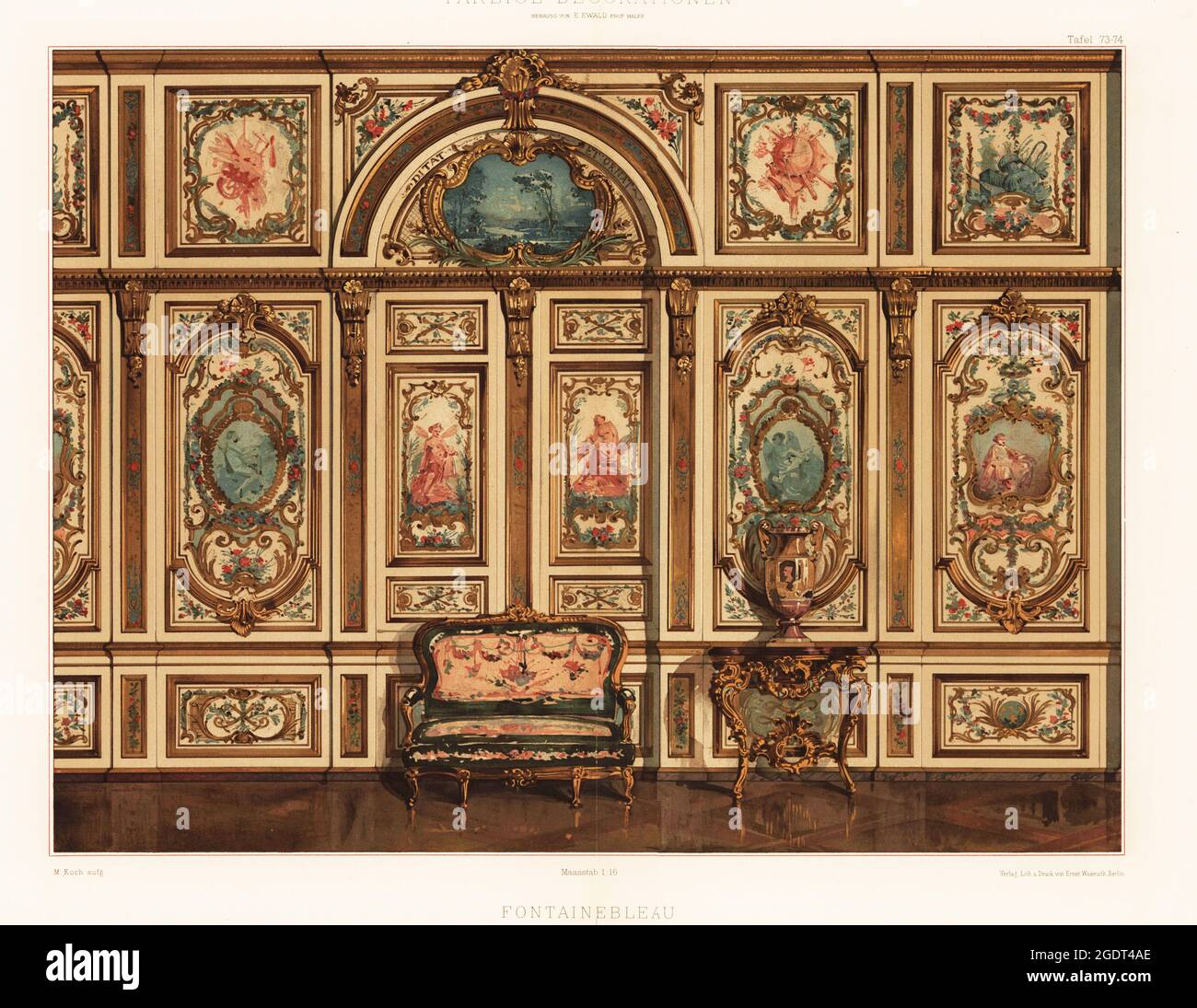 Rococo wall panels painted by Francois Boucher and furniture in the ...