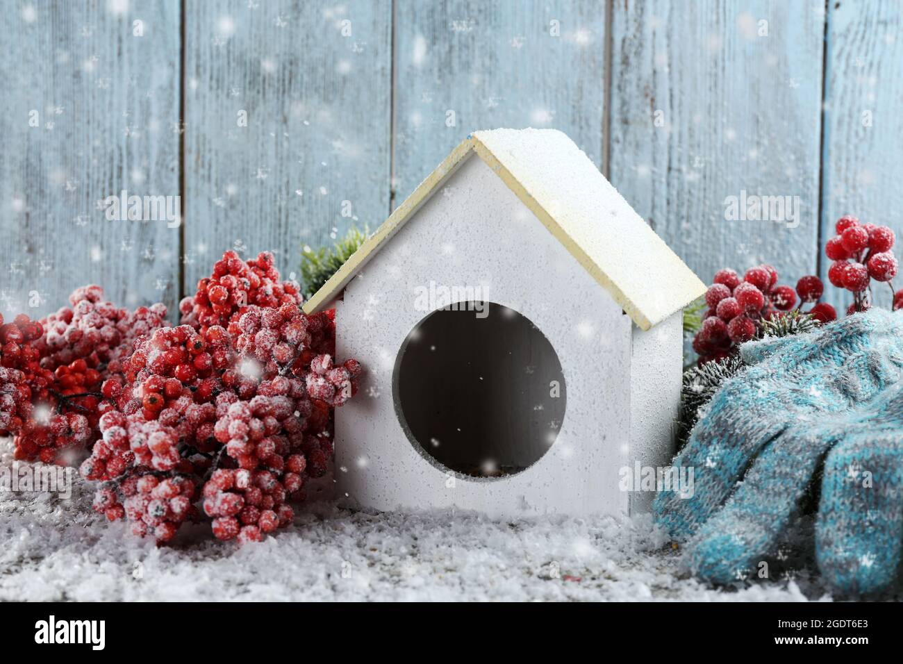 Handmade birdhouse in winter Stock Photo - Alamy