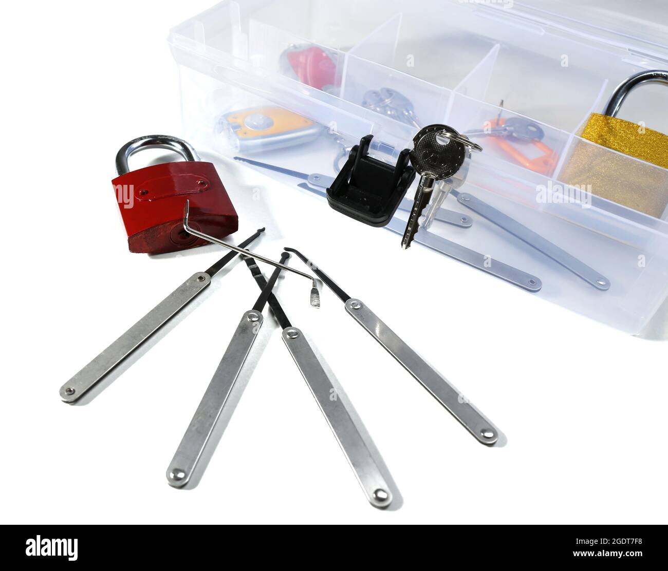Set of keys, lock picks isolated on white Stock Photo - Alamy