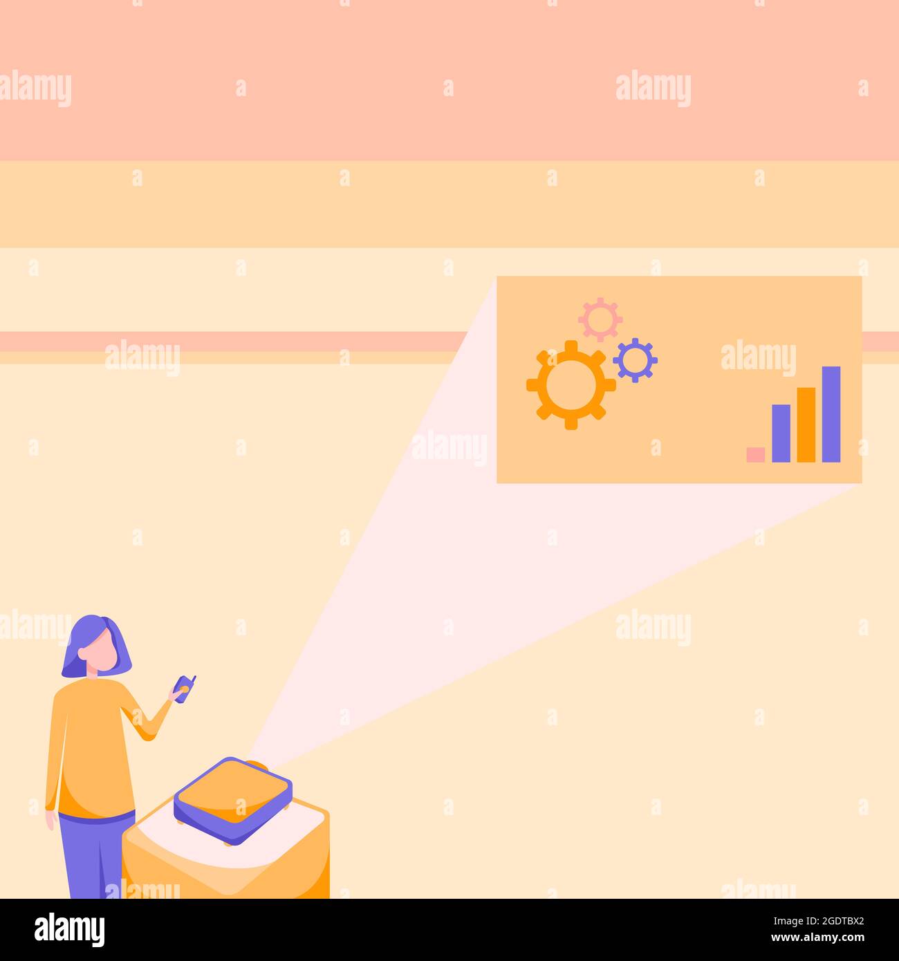 Lady Drawing Standing Holding Projector Remote Control Presenting Graph ...