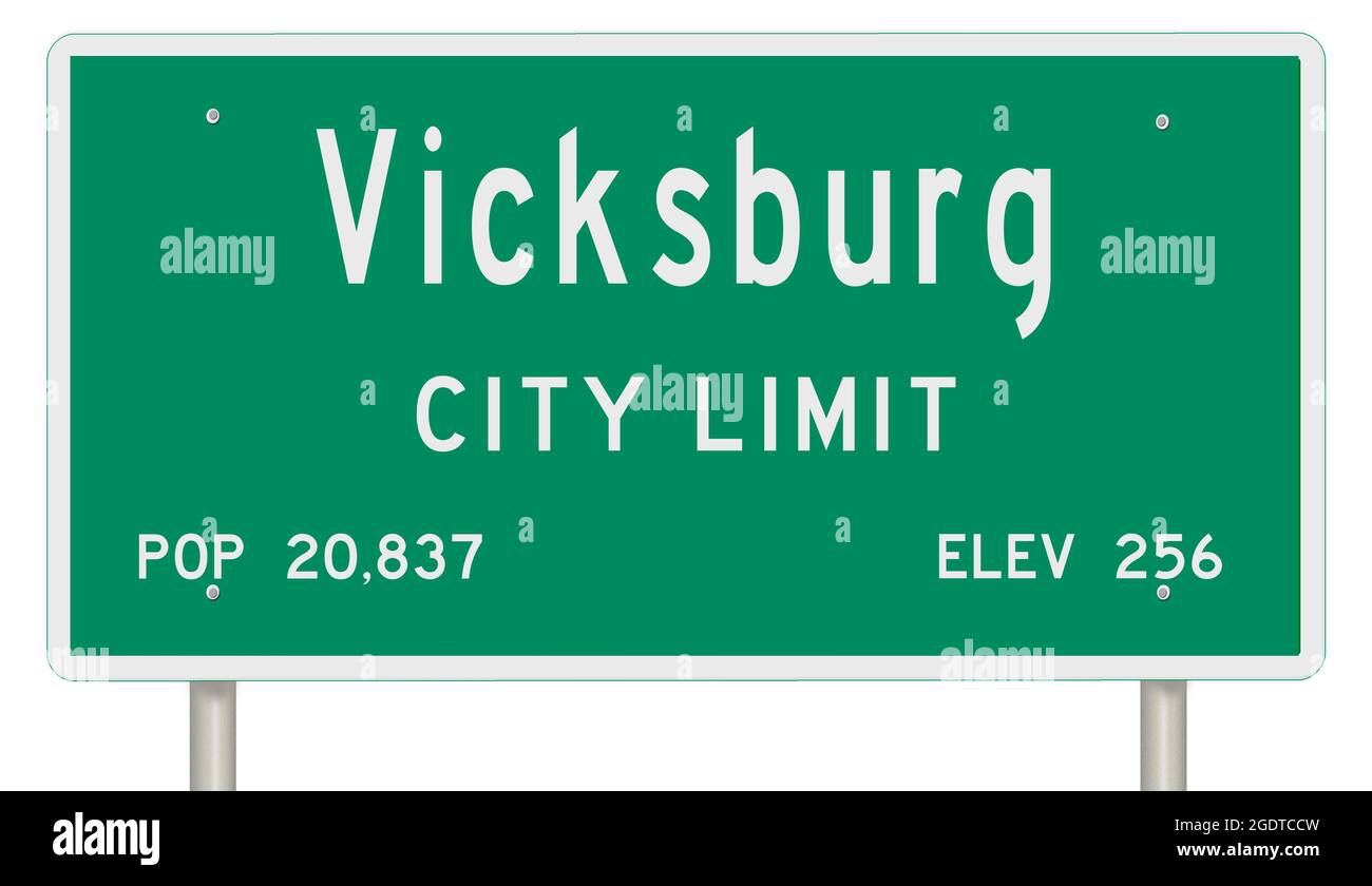 Rendering of a green Mississippi highway sign with city information ...