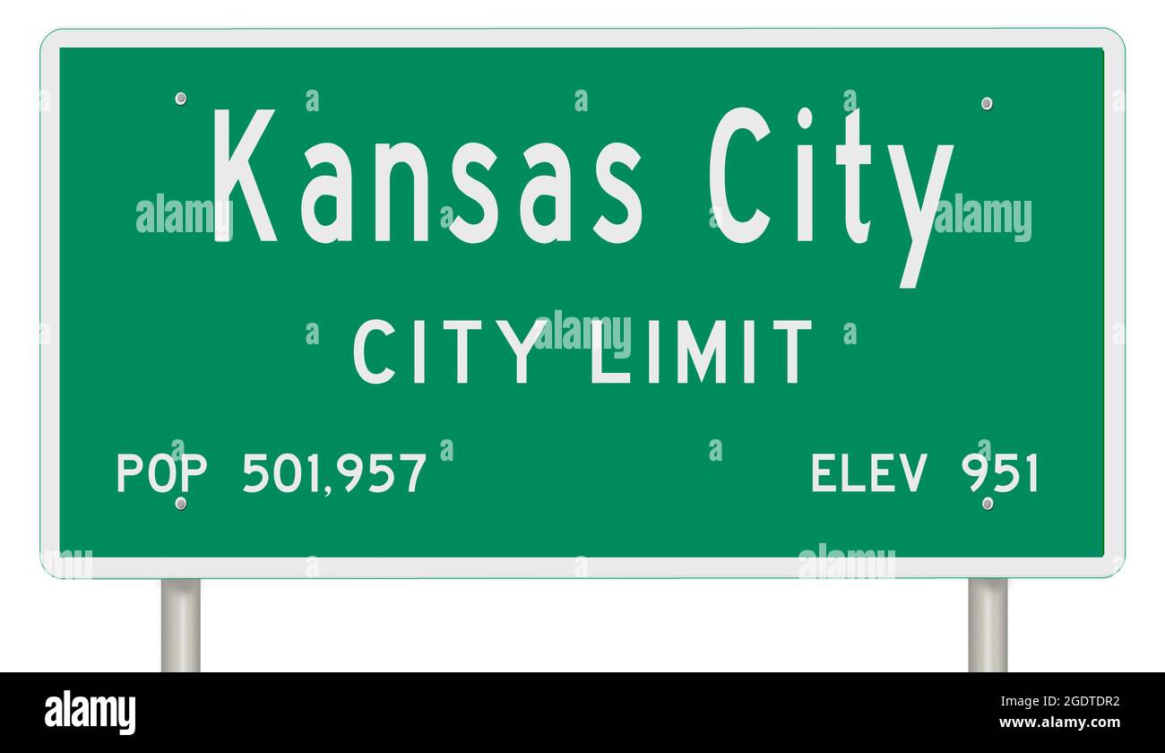 Rendering of a green Missouri highway sign with city information Stock ...