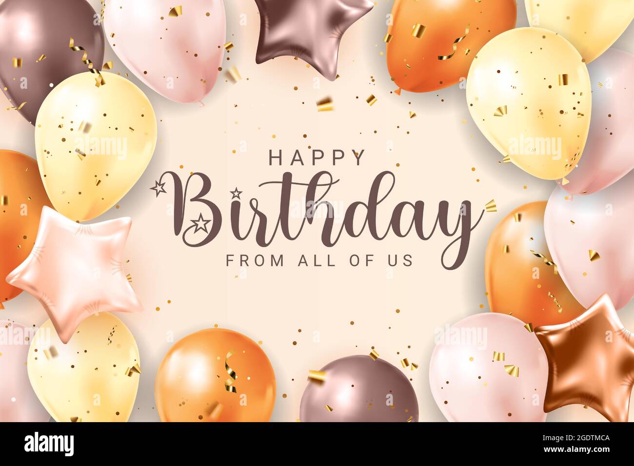 Happy Birthday congratulations banner design with Confetti, Balloons ...