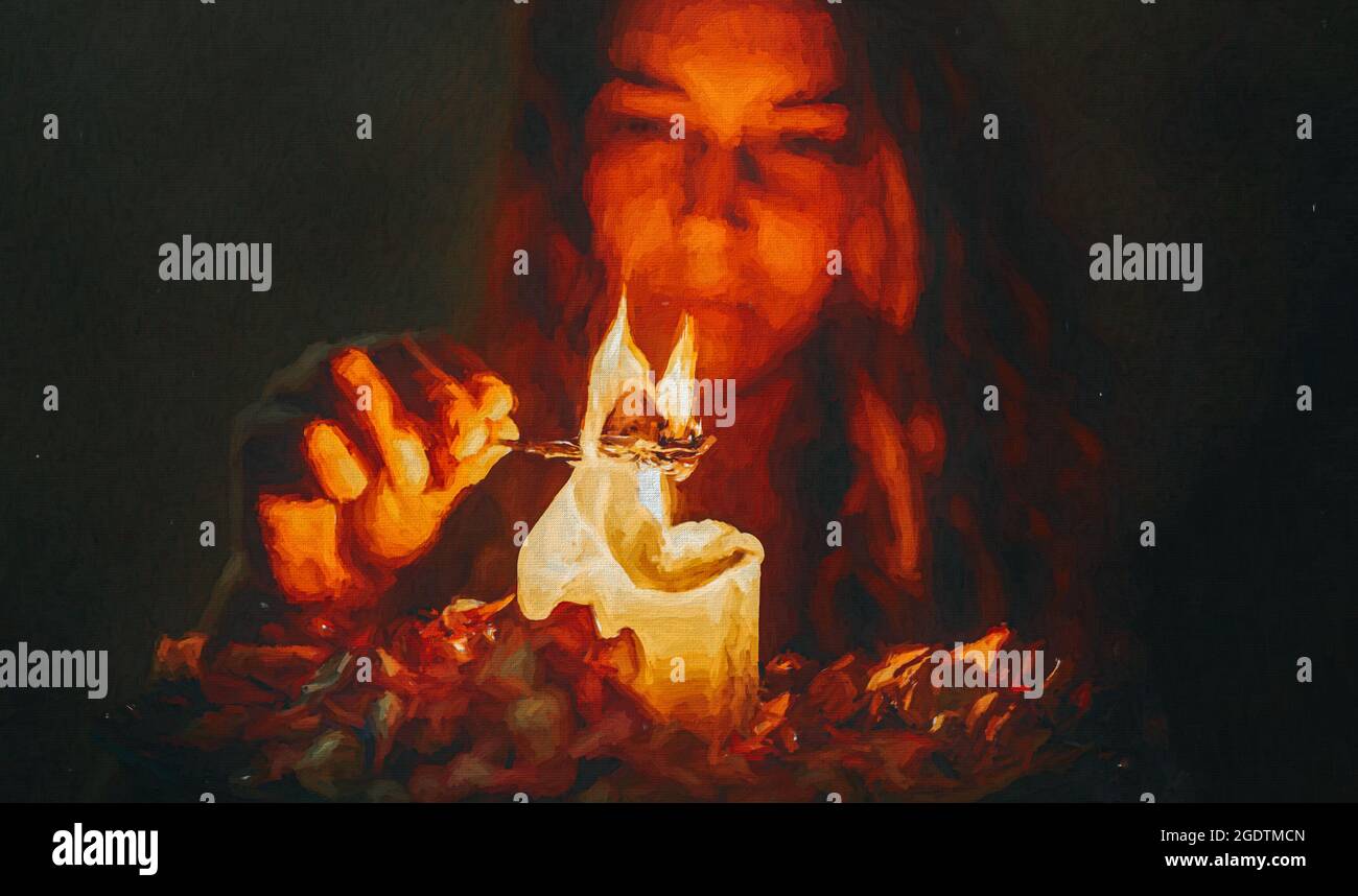 incense in a woman hand, incense smoke on a black background, Painting ...
