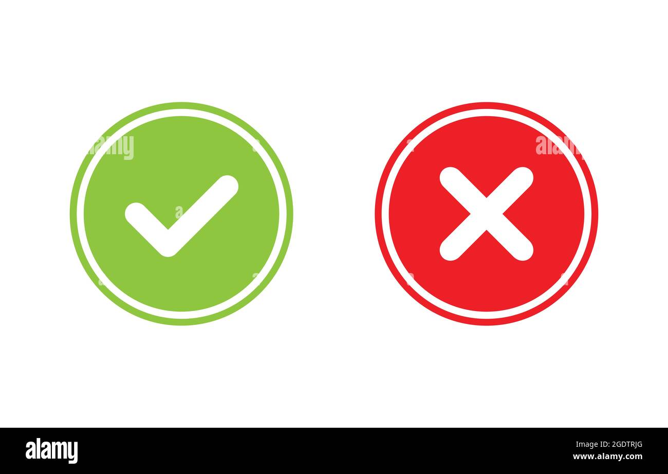 Tick and cross signs. Green checkmark OK and red X icons vector. Circle ...