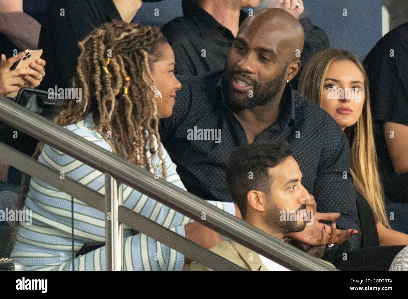Teddy Riner and his wife Luthna Plocus attend the French Ligue 1 Uber ...