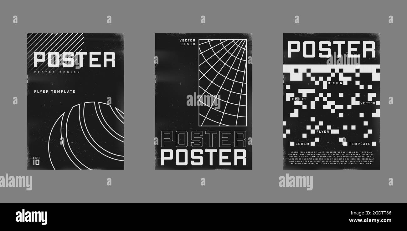 Set of retrofuturistic design posters. Cyberpunk 80s style posters with ...