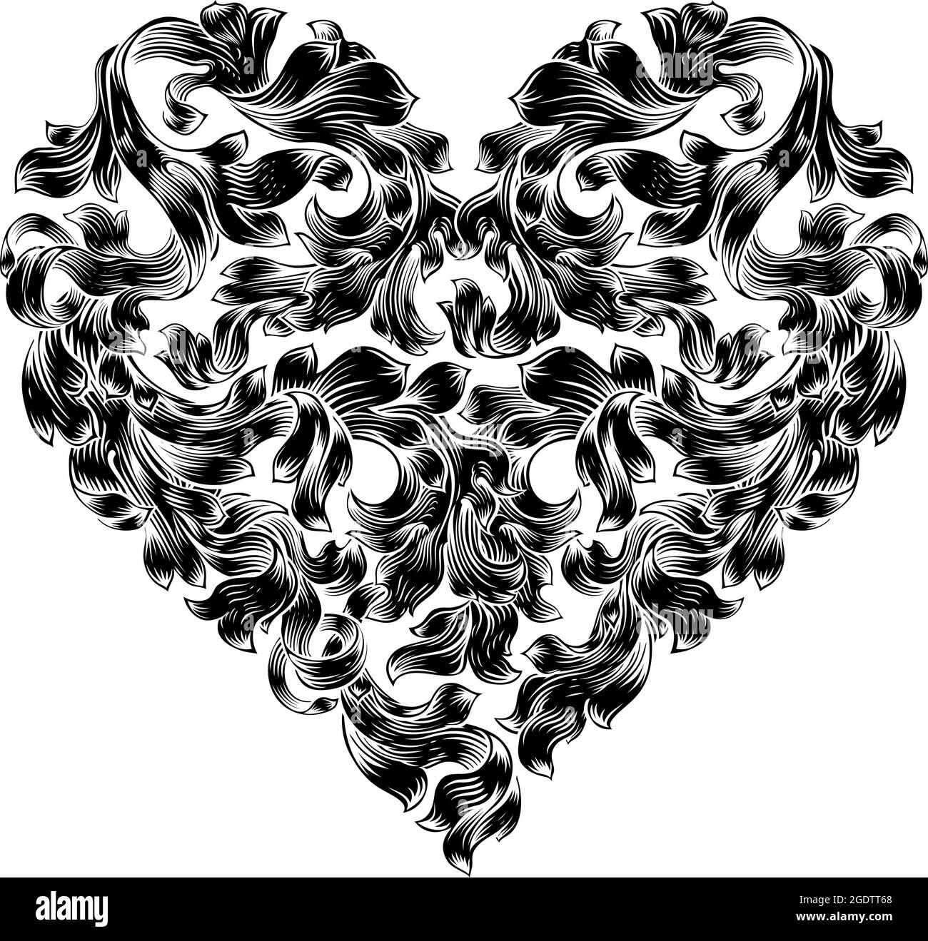 Heart Love Floral Woodcut Engraved Etching Stock Vector Image & Art - Alamy