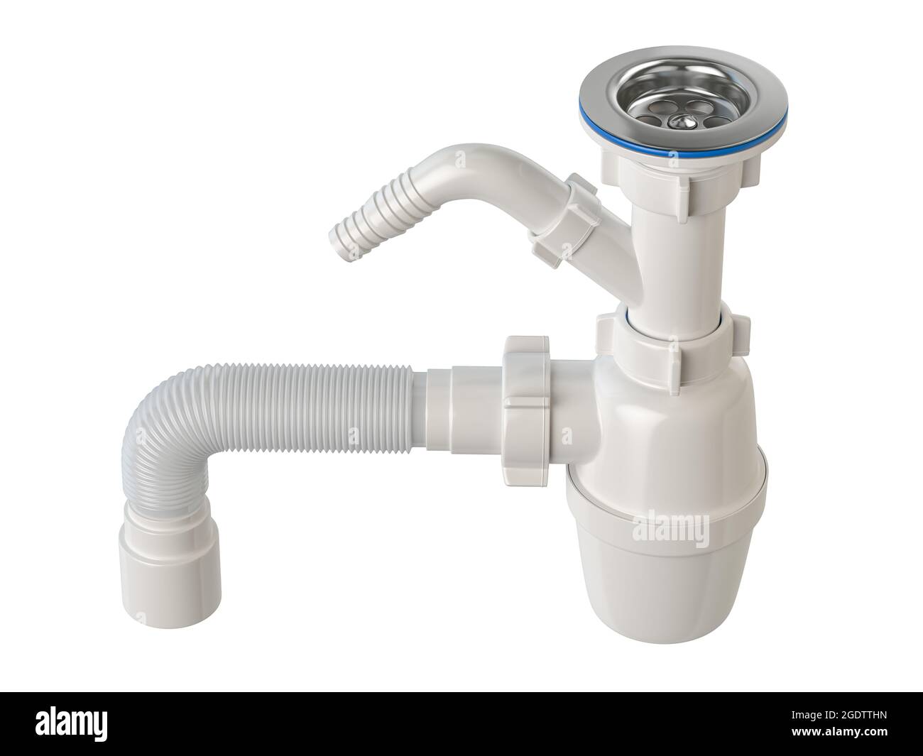 Siphon with bottle trap and pvc plastic pipes for sinks isolated on ...