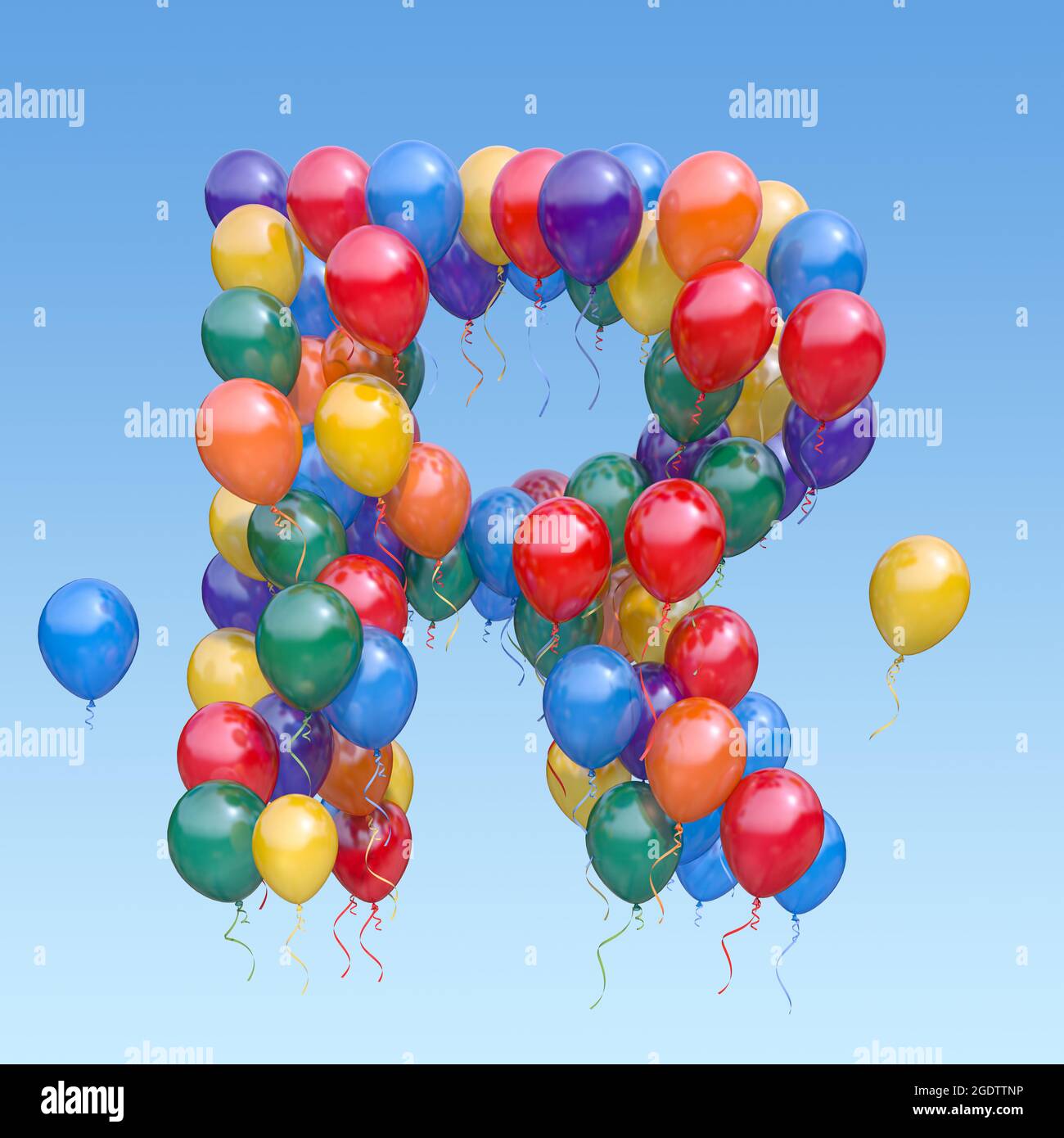 Letter R from balloons in the sky. Text letter for holiday, birthday ...