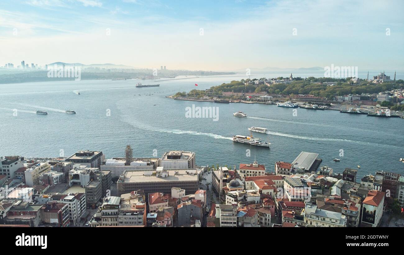 Aerial view of the Bosphorus and Fatih districts and Kadikoy. Istanbul ...