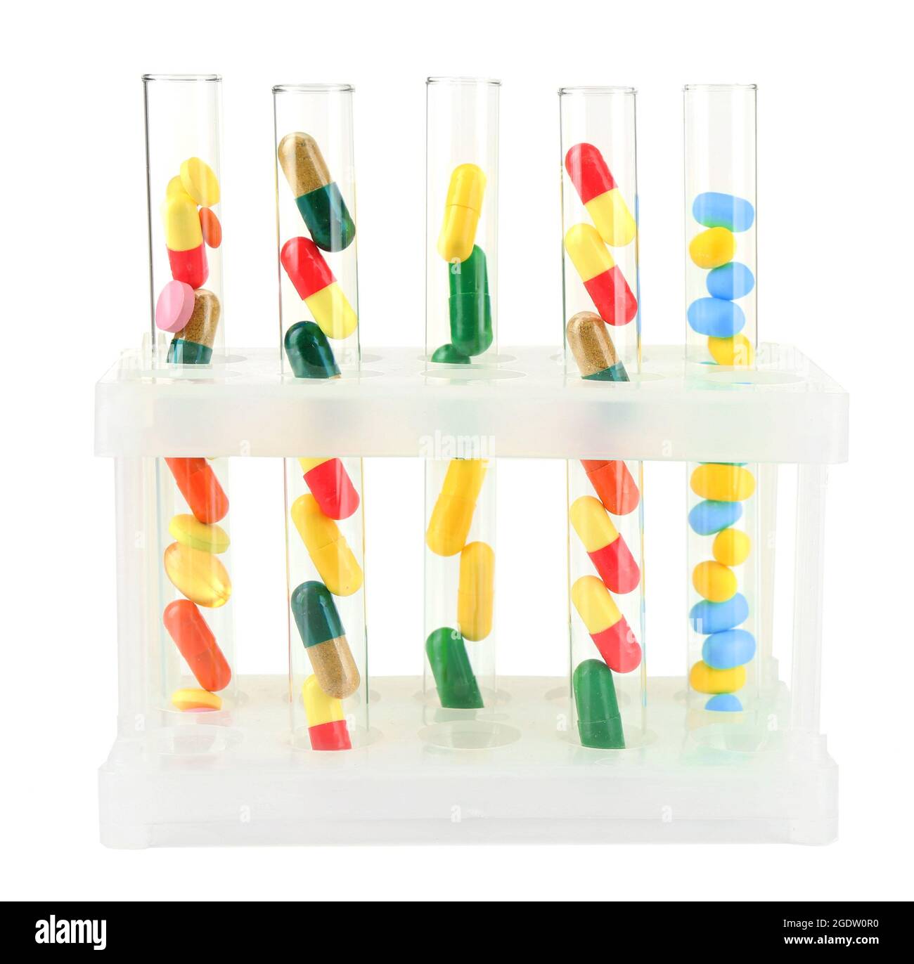 Different color drugs in test tubes, isolated on white Stock Photo - Alamy
