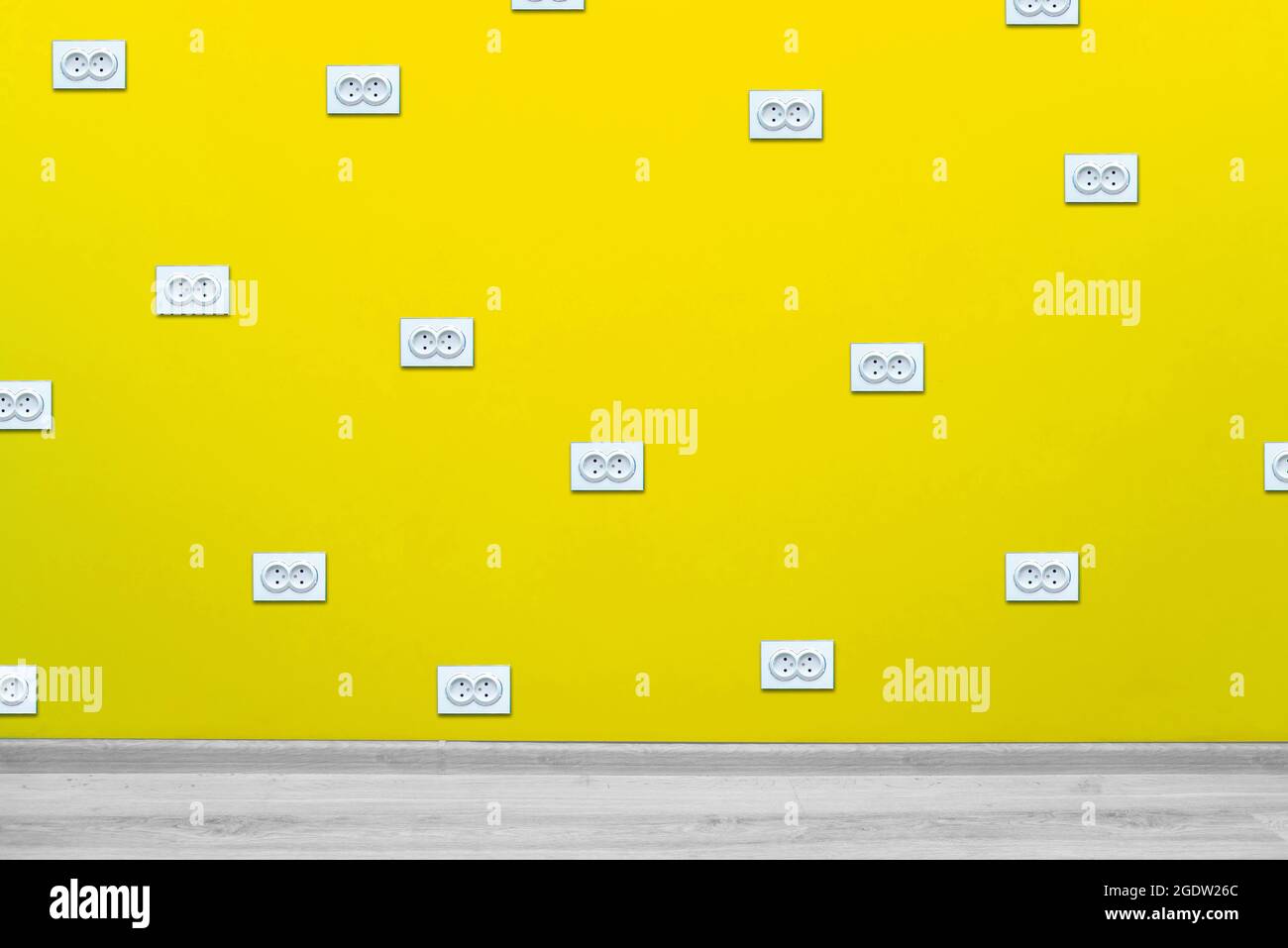 Sockets on yellow wall in a room. Socket modern interior pattern Stock ...