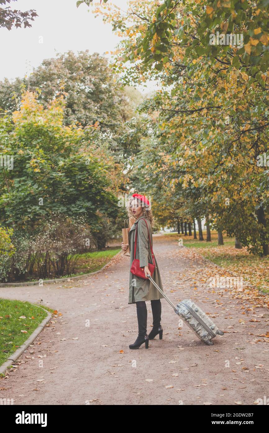 Stylish model woman traveler in France Stock Photo - Alamy