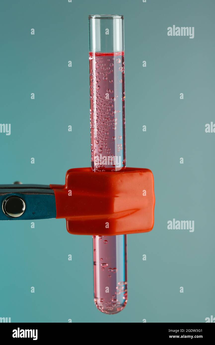Fixed test tube on support on color background Stock Photo - Alamy