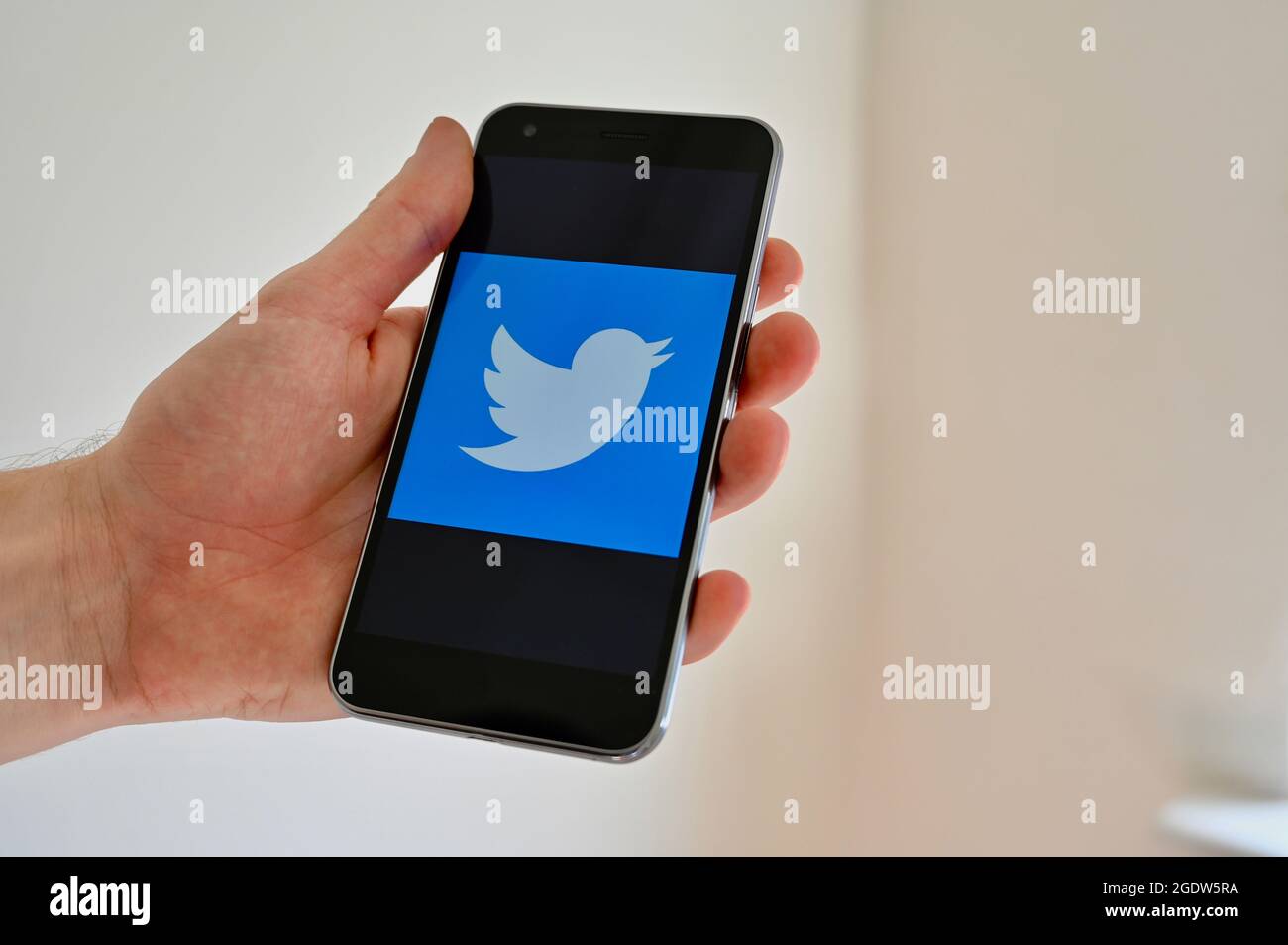 Twitter icon viewed on mobile phone screen Stock Photo - Alamy