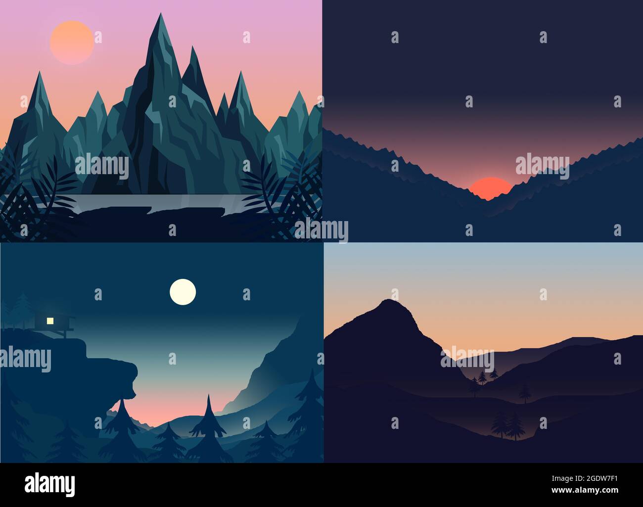 Set Of Illustrator Scenery Landscape Background Stock Photo - Alamy