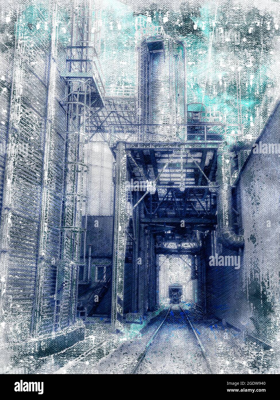 Railroad at a modern grain terminal. Grain terminal of a modern seaport ...