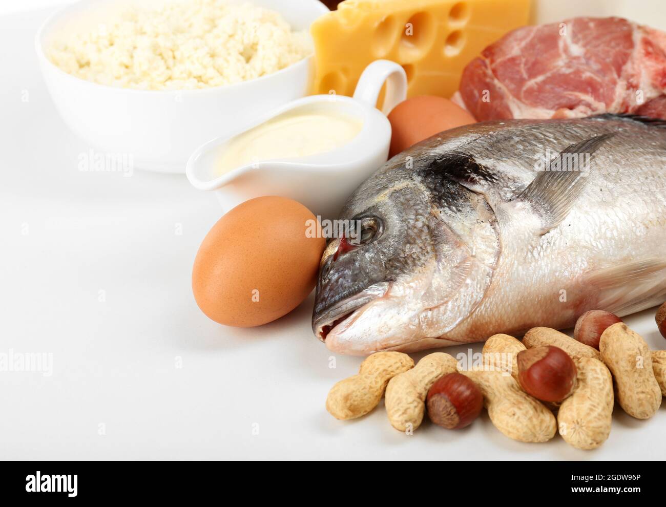 Food high in protein close-up Stock Photo - Alamy