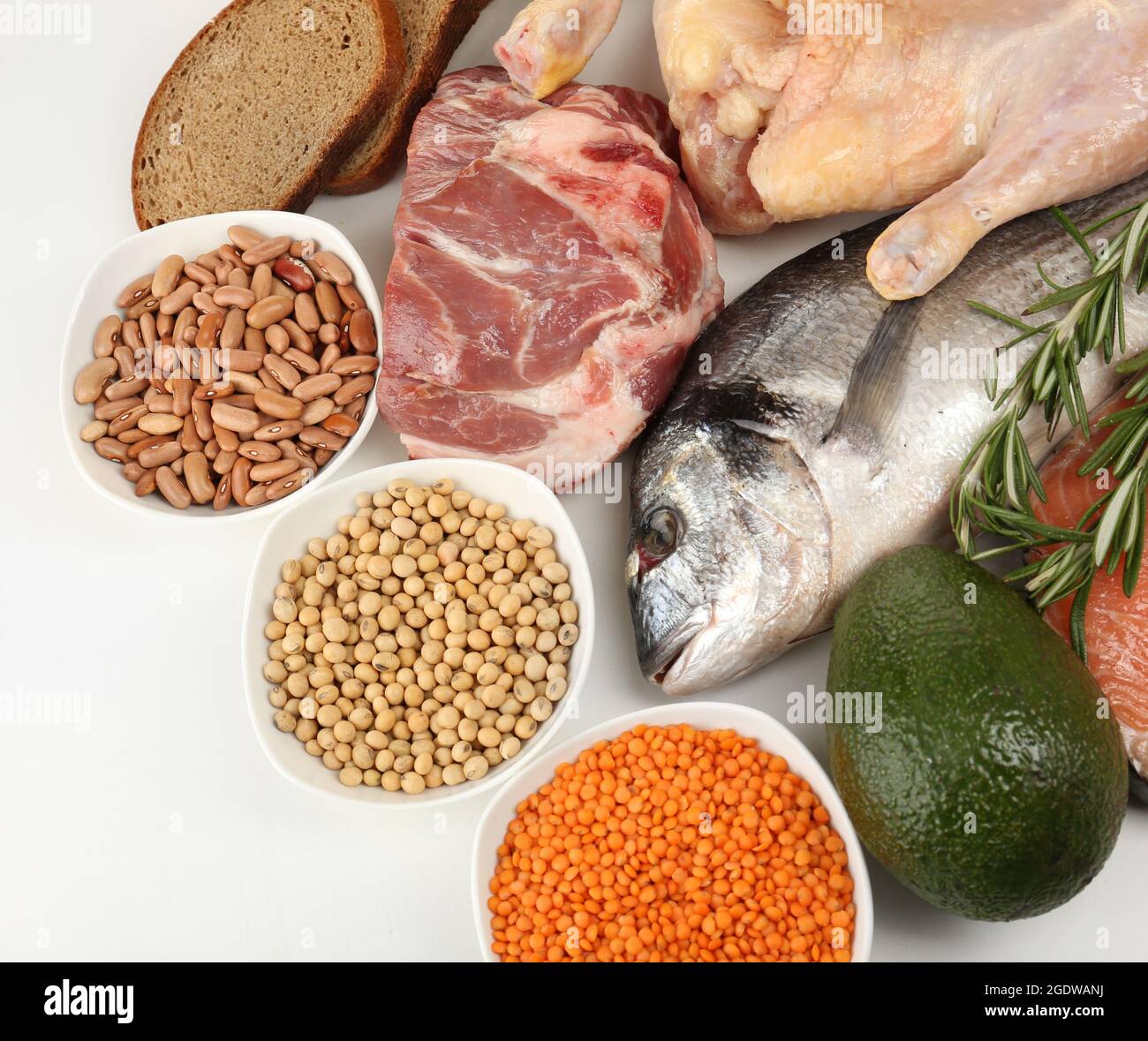 Food high in protein close-up Stock Photo - Alamy