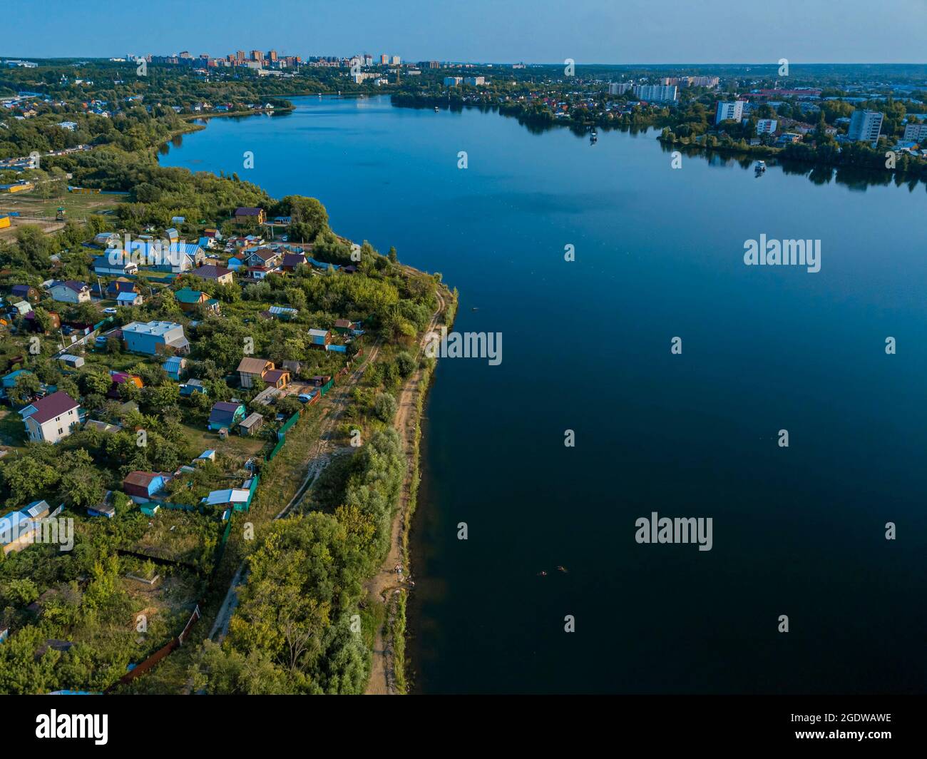 Aerial view of residential district in Kazan, Russia. Cottages near the ...