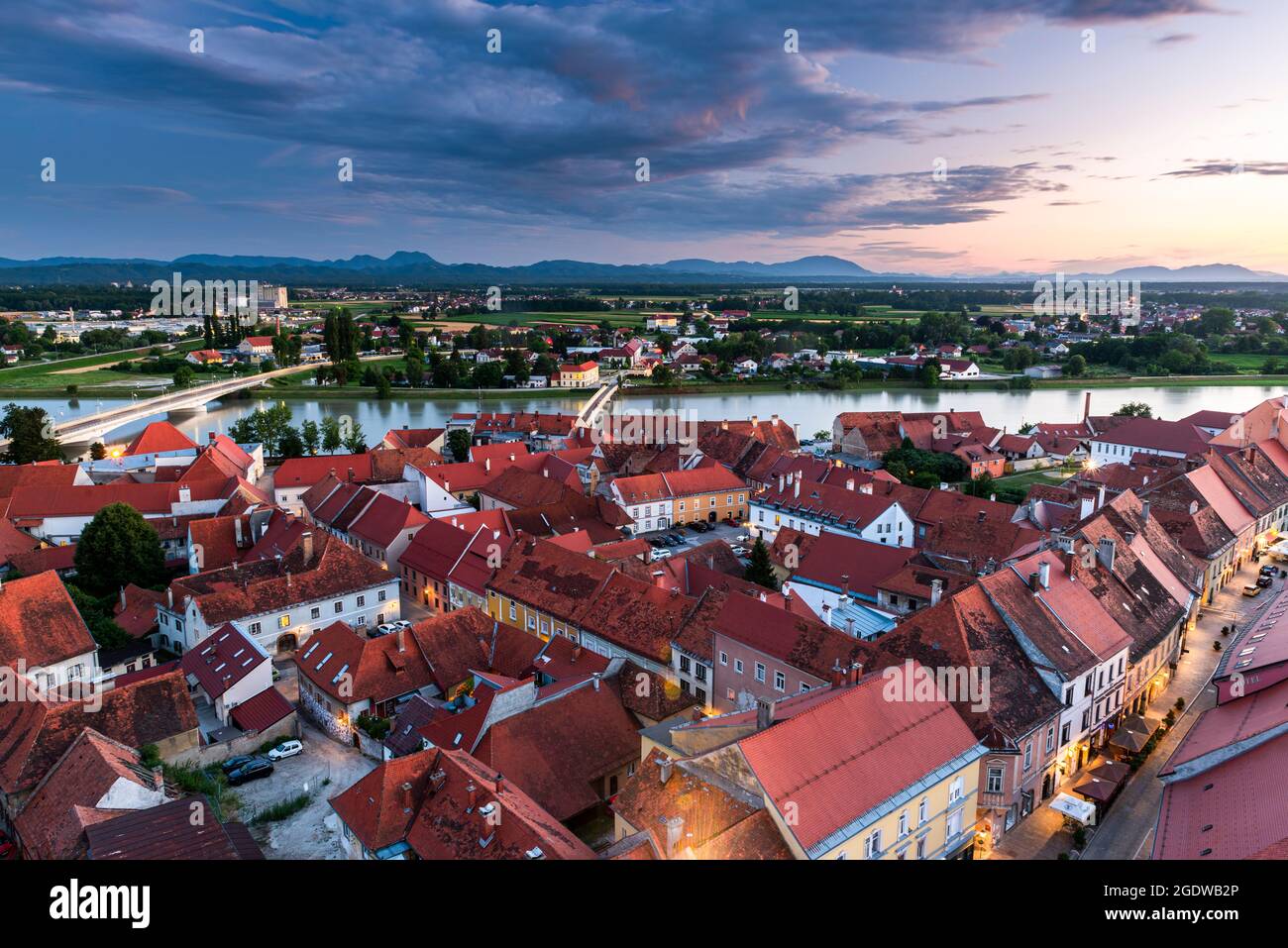 Twilight in Ptuj in Slovenia at River Drava Stock Photo - Alamy