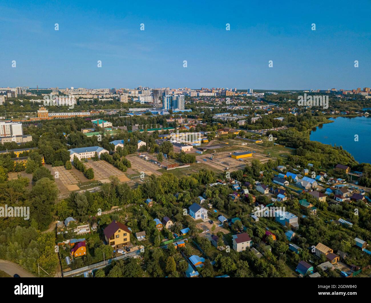 Aerial view of residential district in Kazan, Russia. Cottages near the ...