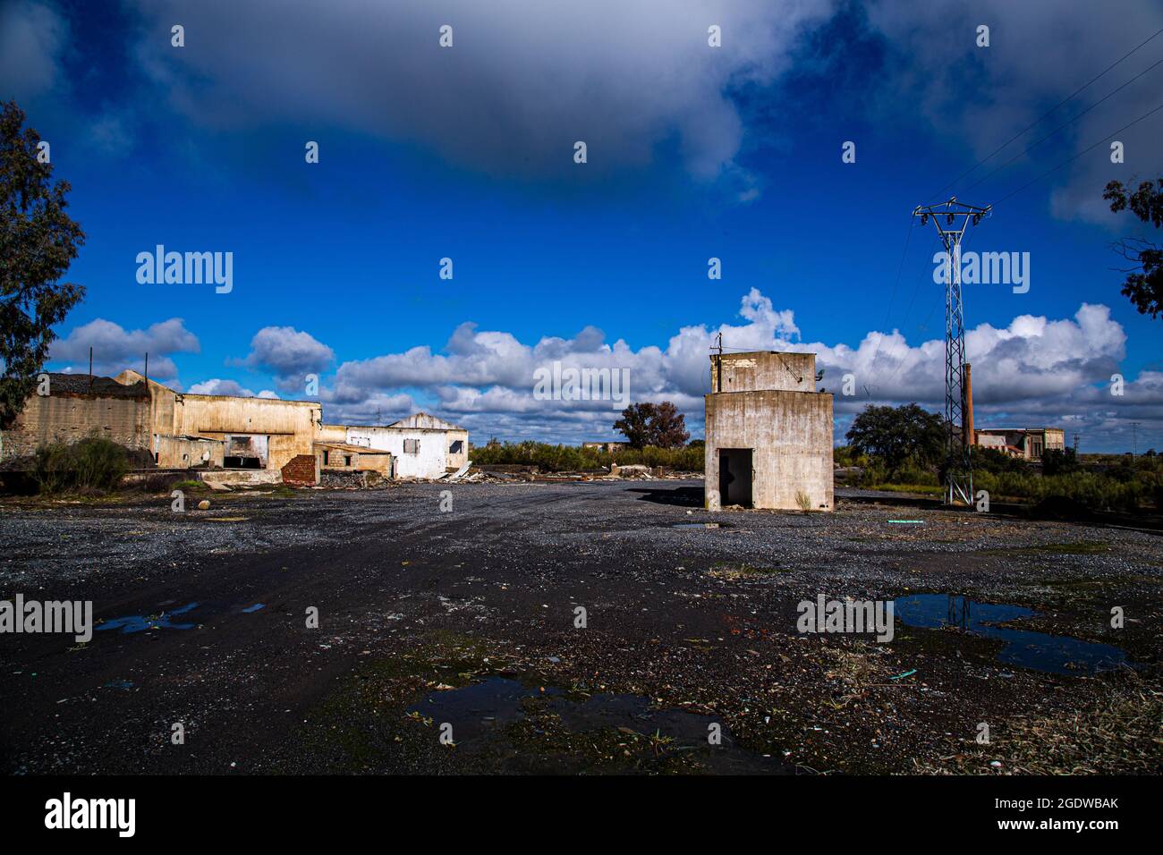Village and buildings of processing warehouses in a former coal mining ...