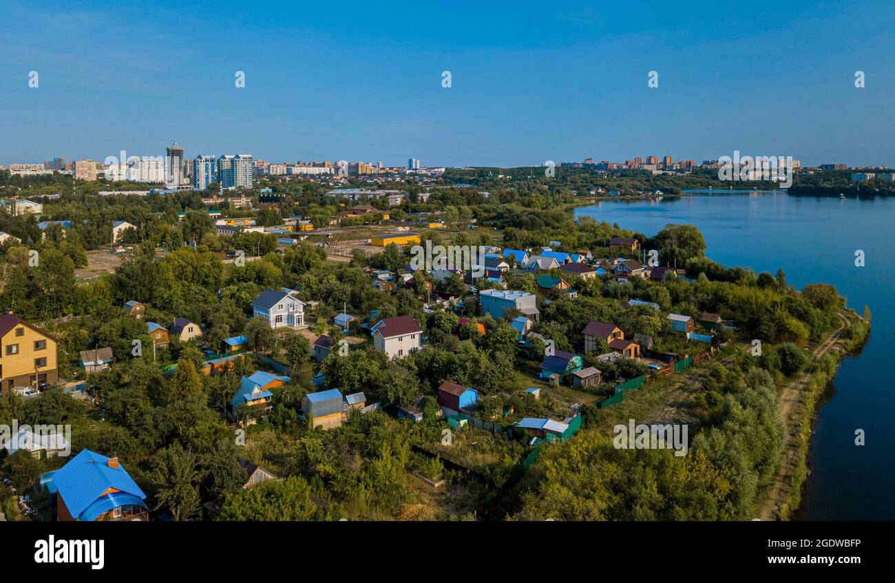 Aerial view of residential district in Kazan, Russia. Cottages near the ...