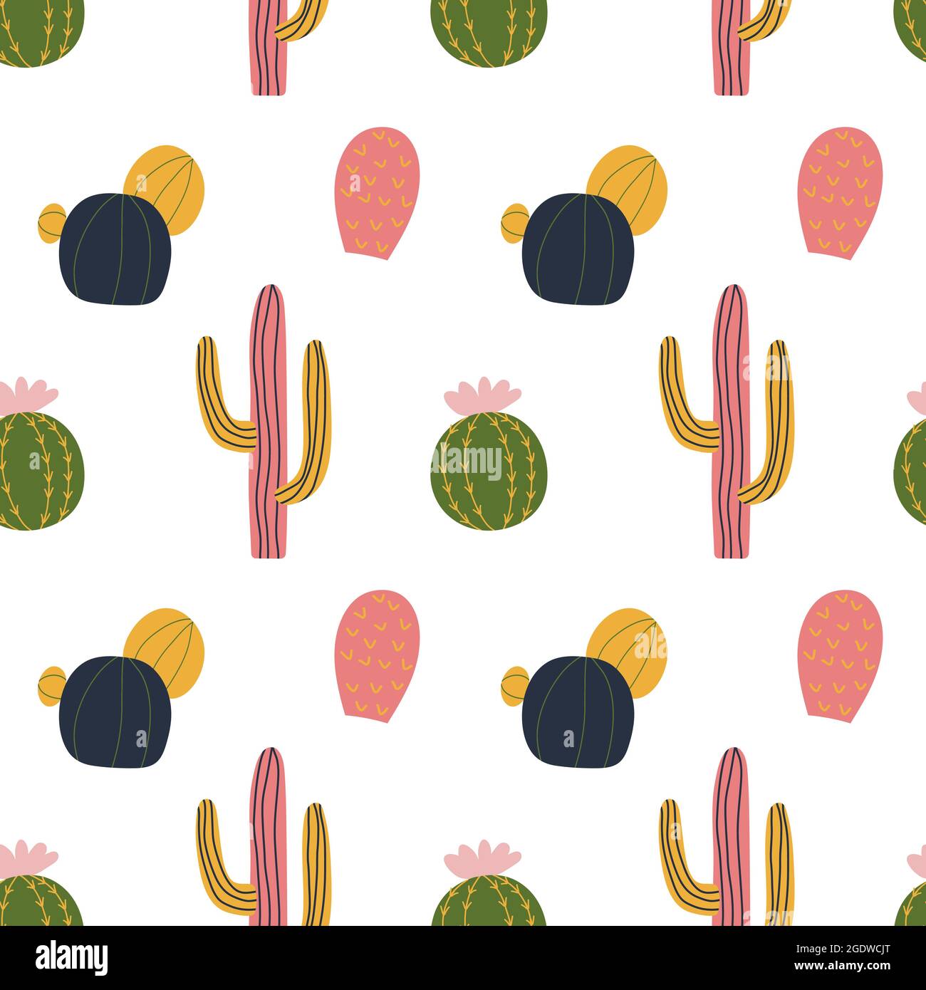 Cactus seamless pattern in cute cartoon style. Round and sticky cacti ...