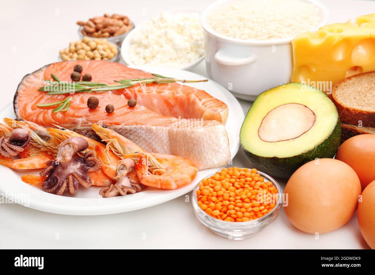 Food high in protein close-up Stock Photo - Alamy