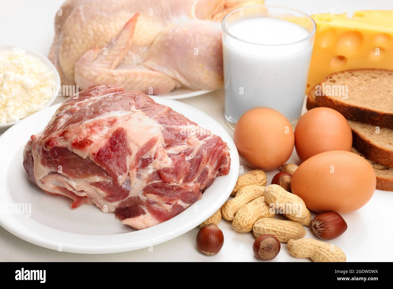 Food high in protein close-up Stock Photo - Alamy