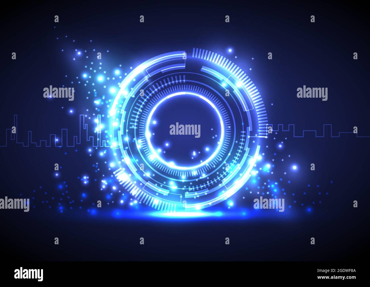 Digital particle of infographic. Futuristic Sci-Fi glowing HUD frame. Data engineering. Abstract ...