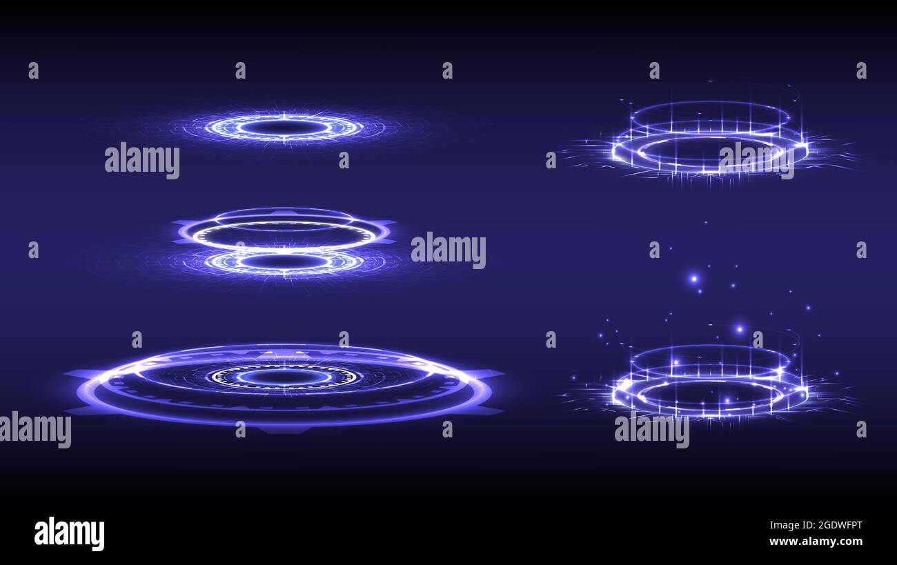 Sci-fi digital high-tech collection in glowing HUD. Holographic portal ...