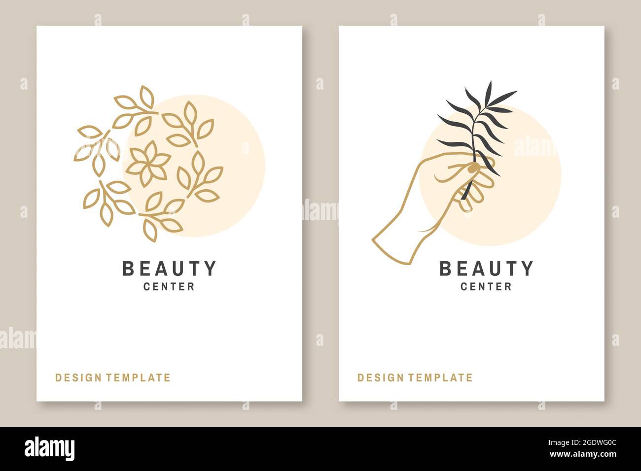 Hand with leaf logo, label, badge, sign, emblem, beauty center. Set for ...