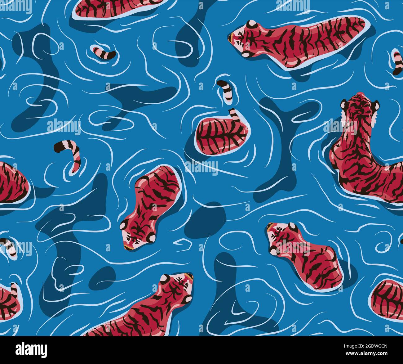 Tiger in the water. Seamless pattern with floating tiger, Big male ...