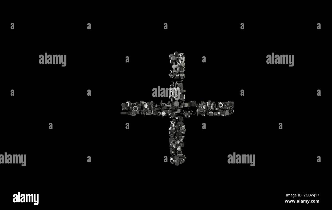 3d rendering various mechanical glossy metal parts in shape of thin ...