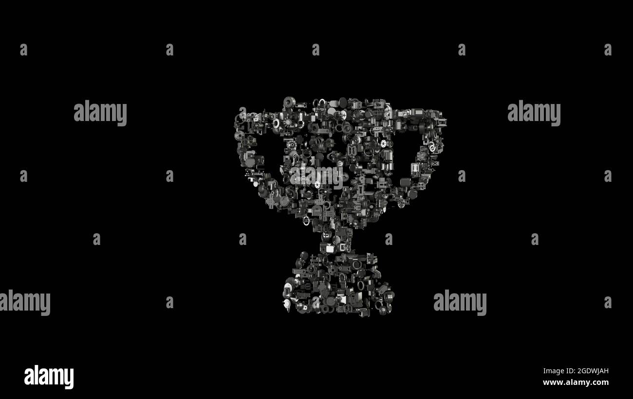 3d rendering various mechanical glossy metal parts in shape of symbol ...