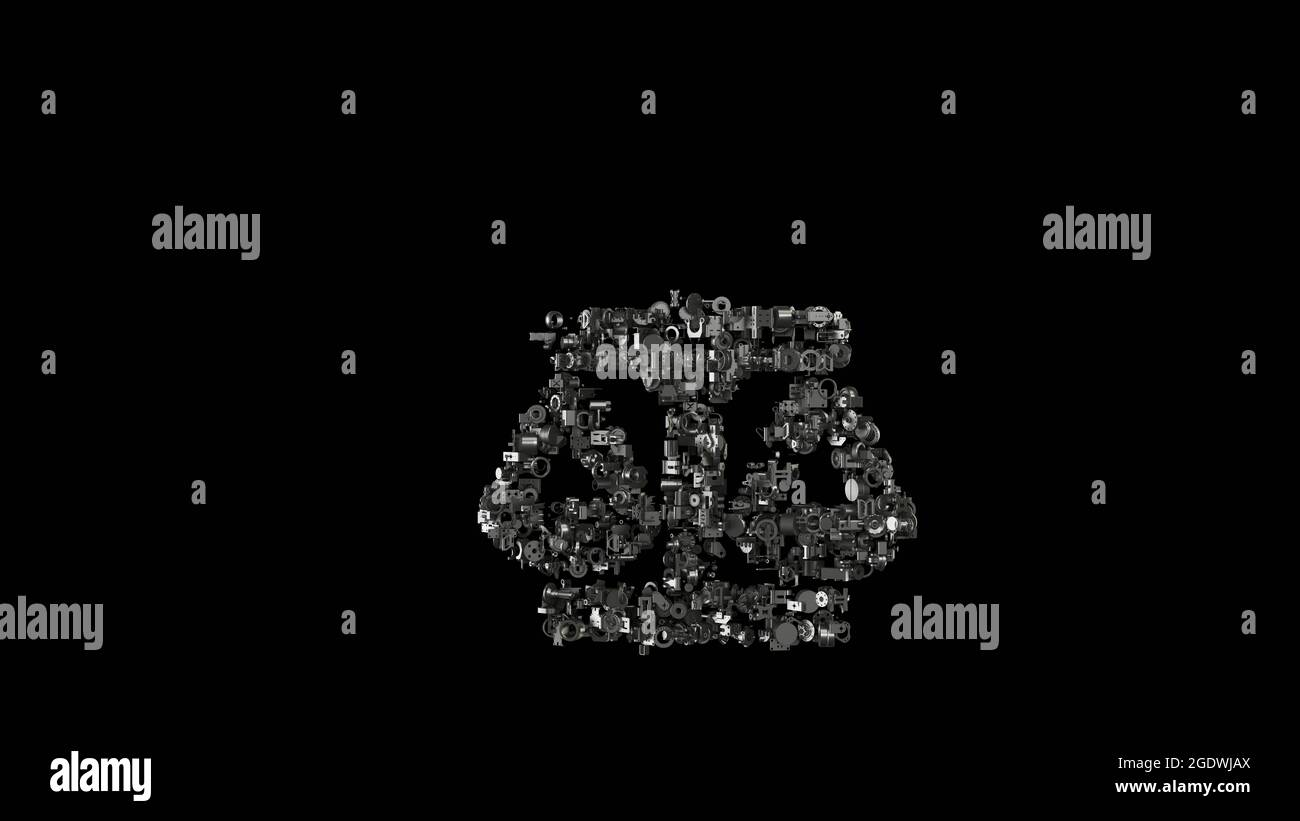 3d rendering various mechanical glossy metal parts in shape of symbol ...