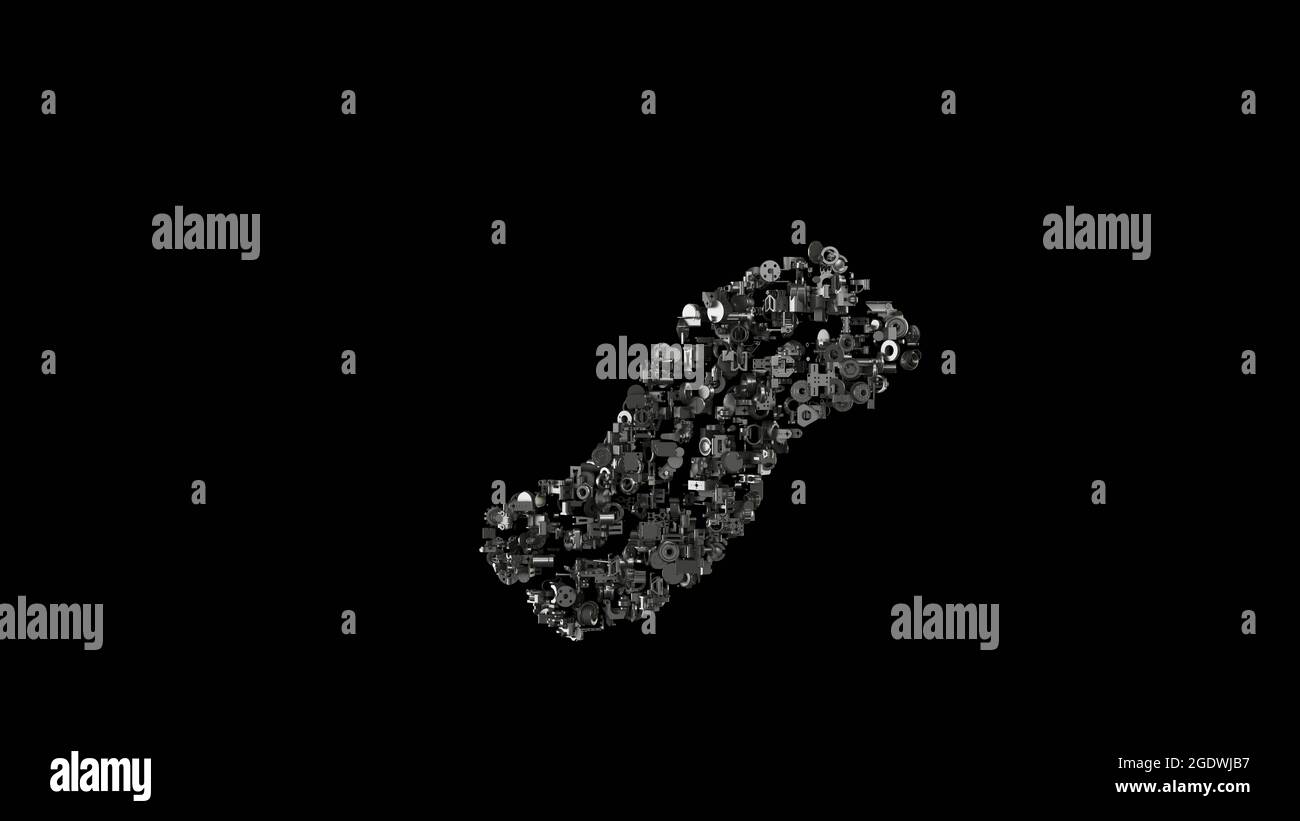 3d rendering various mechanical glossy metal parts in shape of symbol ...