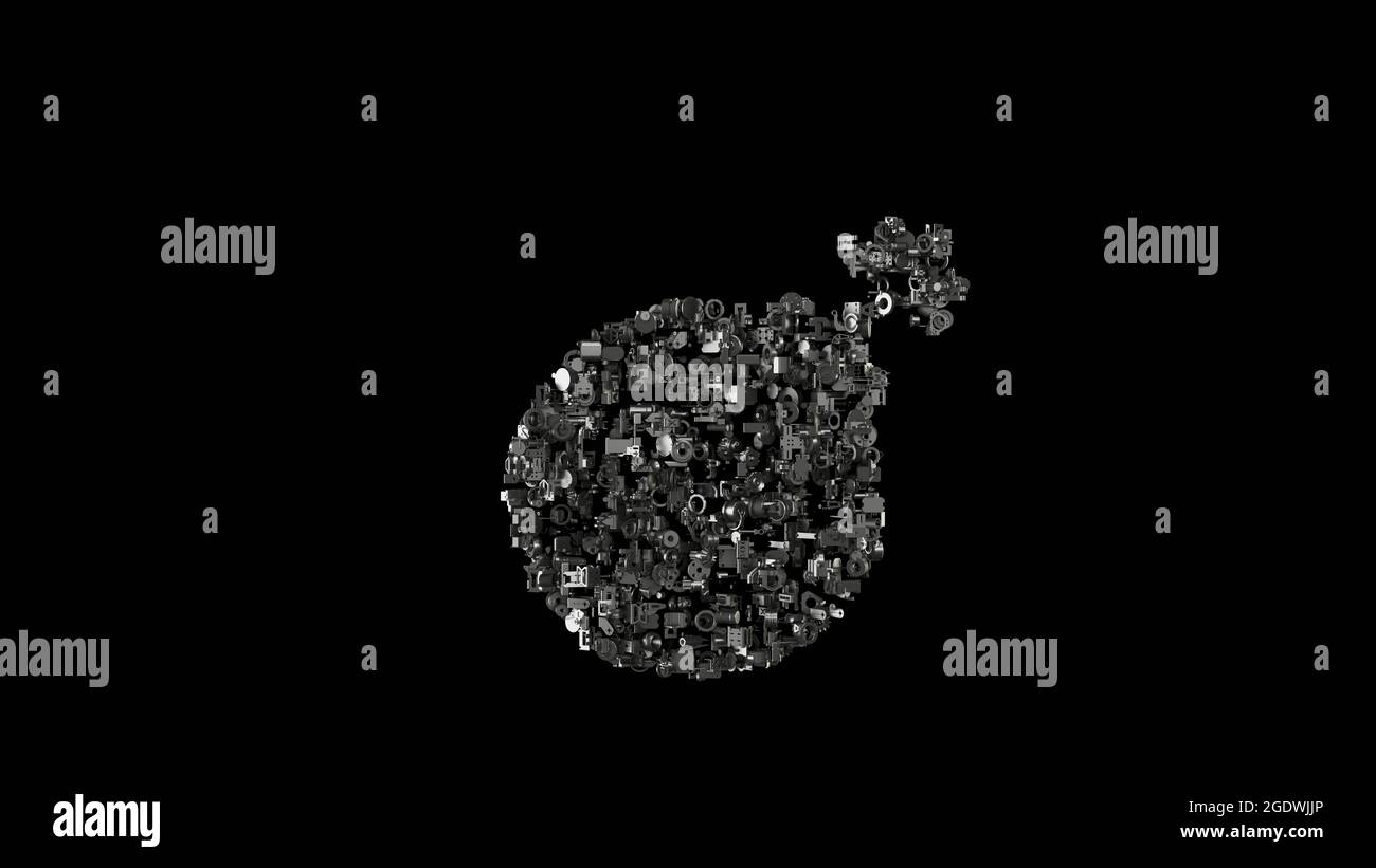 3d rendering various mechanical glossy metal parts in shape of symbol ...