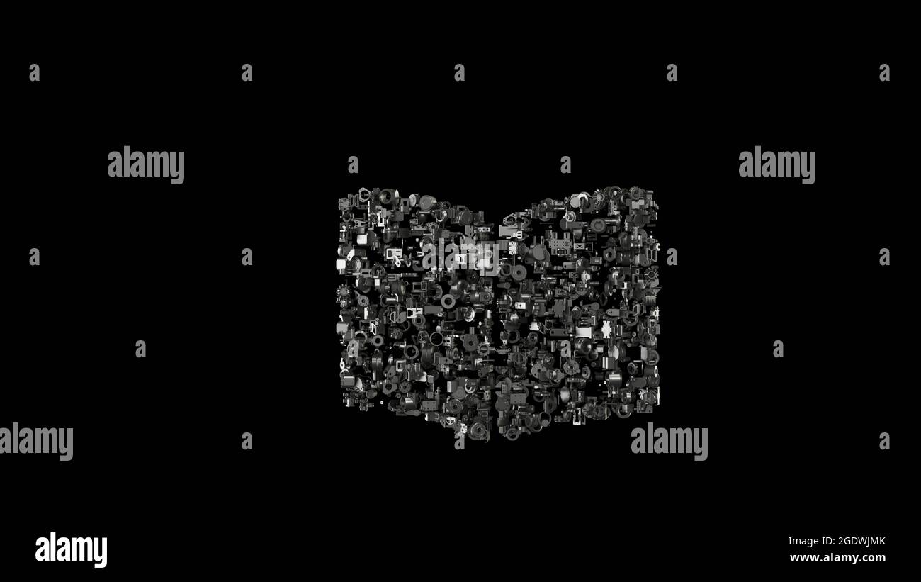 3d rendering various mechanical glossy metal parts in shape of symbol ...