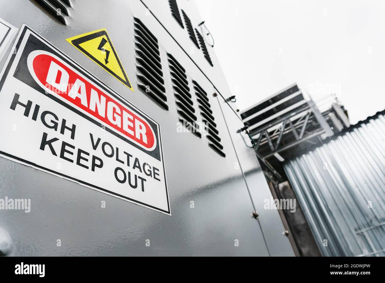 Generator set with the inscription Danger. High voltage keep out Stock ...