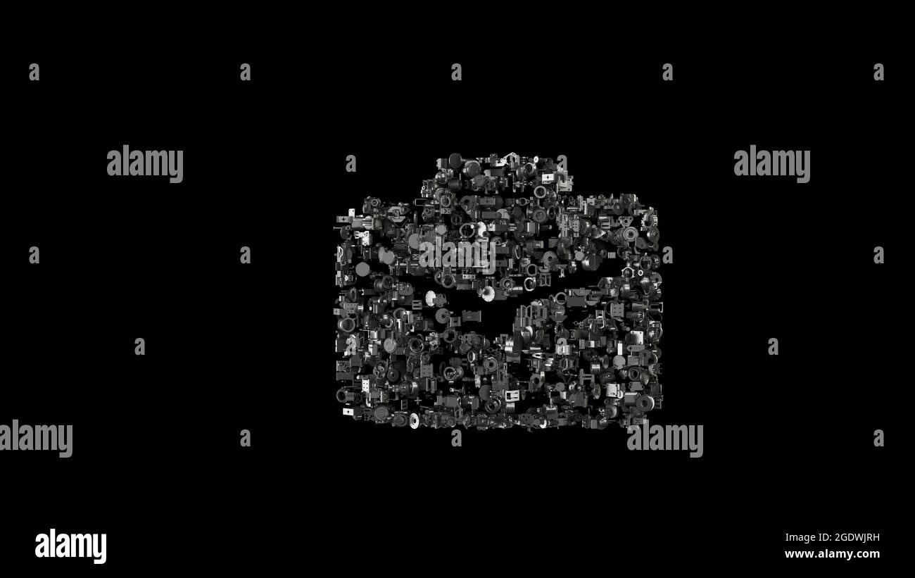 3d rendering various mechanical glossy metal parts in shape of symbol ...